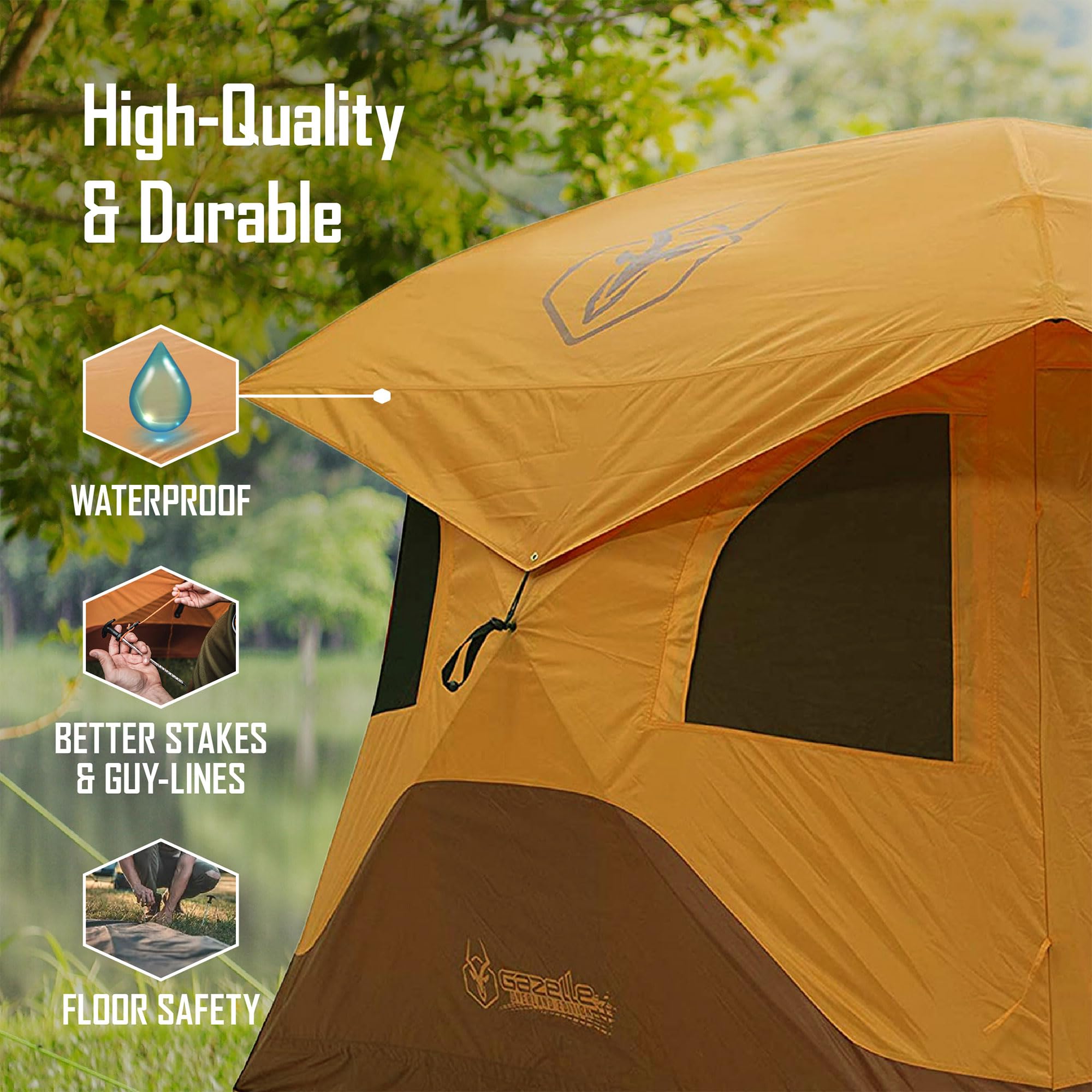 Gazelle T4 Extra Large 2 Door 4 Person Instant Portable Pop Up Outdoor Camping Hub Tent with Removable Floor and Rain Fly, Easy Setup, Orange