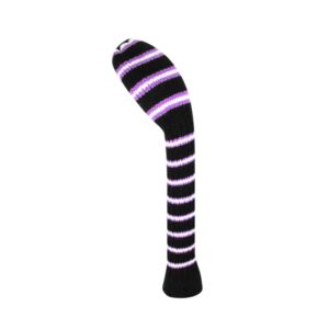 scott edward knit hybrid golf club covers fits hybrids/ut classical fine stripes with long neck funny and fresh colors (black purple fine stripes)