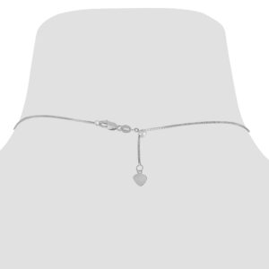 Floreo 10k White Gold 1mm Adjustable Box Chain with Spring Ring Clasp and Small Heart Charm, 24 inch