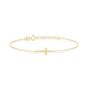 14k real gold cross bracelet | 14k solid gold crucifix bracelet for women | dainty sideways cross bracelet | women's 14k gold religious jewelry | gift for her, adjustable 6" to 7"