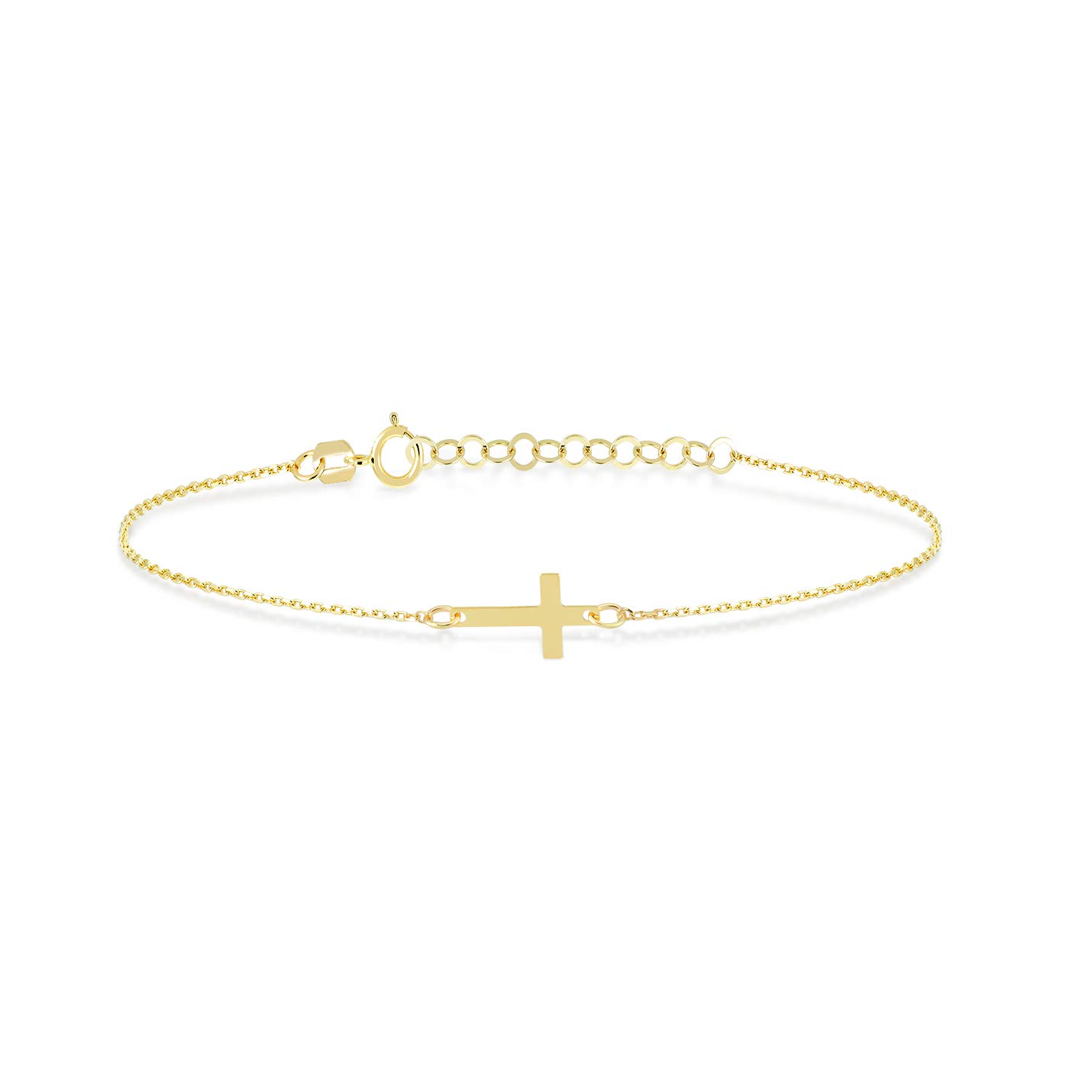 14k Real Gold Cross Bracelet | 14k Solid Gold Crucifix Bracelet for Women | Dainty Sideways Cross Bracelet | Women's 14k Gold Religious Jewelry | Gift for Her, Adjustable 6" to 7"