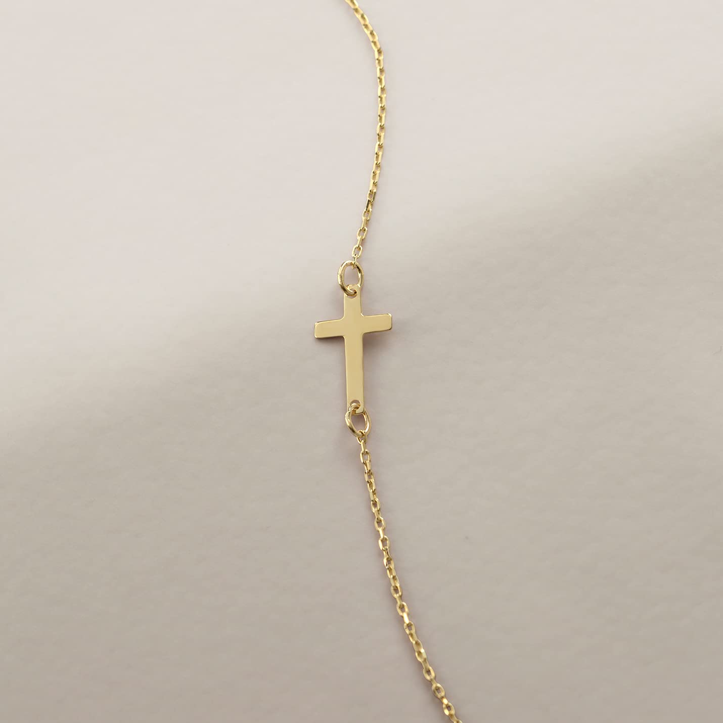 14k Real Gold Cross Bracelet | 14k Solid Gold Crucifix Bracelet for Women | Dainty Sideways Cross Bracelet | Women's 14k Gold Religious Jewelry | Gift for Her, Adjustable 6" to 7"