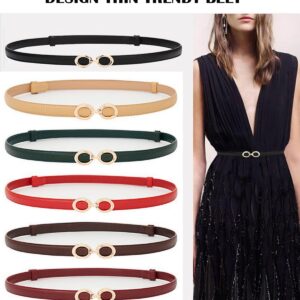 ALAIX Women's Leather Skinny Belt for Dress Adjustable Thin Waist Belt for Lady Waistband with Golden Buckle Winered