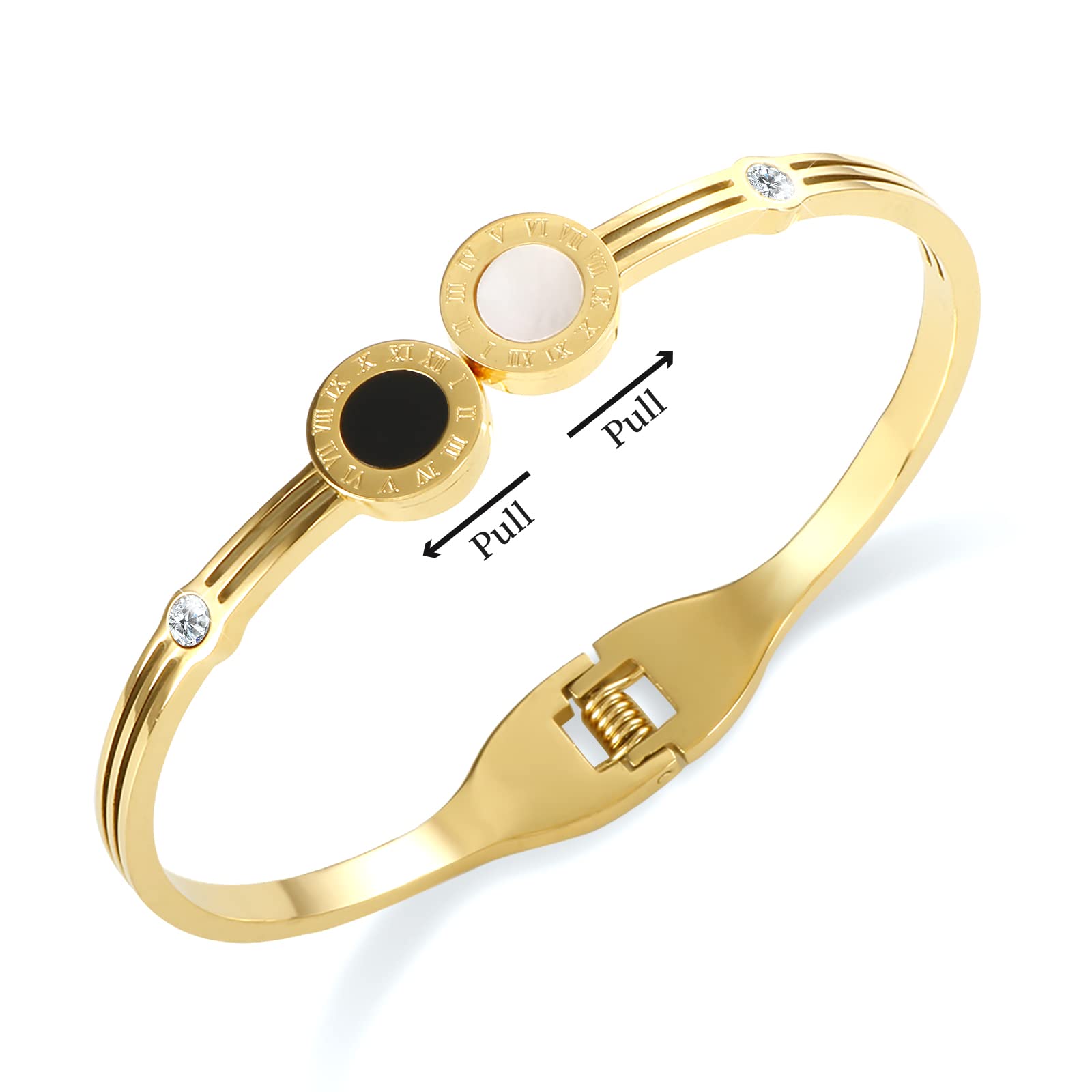 JINHUI Jewelry Christmas Gifts for Her, Roman Numeral Open Cuff Bangle Bracelet for Women 6.3"