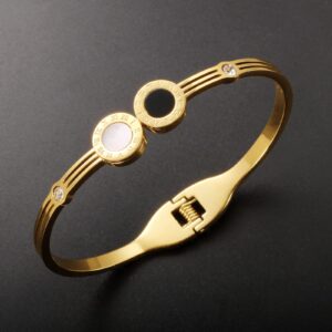 JINHUI Jewelry Christmas Gifts for Her, Roman Numeral Open Cuff Bangle Bracelet for Women 6.3"