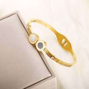 JINHUI Jewelry Christmas Gifts for Her, Roman Numeral Open Cuff Bangle Bracelet for Women 6.3"