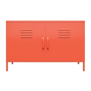 novogratz cache 2 door metal locker accent storage cabinet, orange