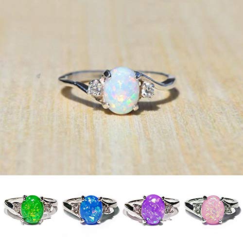 XINSHUN Exquisite Women's 925 Sterling Silver Ring Oval Cut Fire Opal Diamond Jewelry Birthday Proposal Gift Bridal Engagement Party Band Rings (White 6)