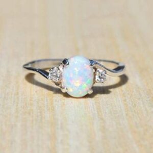 XINSHUN Exquisite Women's 925 Sterling Silver Ring Oval Cut Fire Opal Diamond Jewelry Birthday Proposal Gift Bridal Engagement Party Band Rings (White 6)