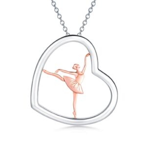 mistbee ballerina necklace 925 sterling silver heart necklace ballerina dancer gymnasts ballet dance pendant necklace dance jewelry gifts for women teenage