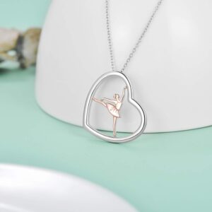 MISTBEE Ballerina Necklace 925 Sterling Silver Heart Necklace Ballerina Dancer Gymnasts Ballet Dance Pendant Necklace Dance Jewelry Gifts for Women Teenage