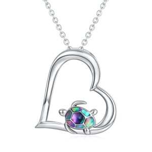 turtle necklace turtle jewelry 925 sterling silver turtle pendant tortoise necklace turtle present for turtle lover for women (c-abalone turtle necklace)