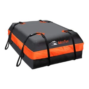 meefar car roof bag xbeek rooftop top cargo carrier bag waterproof 15 cubic feet for all cars with/without rack, includes anti-slip mat, 8 reinforced straps, 6 door hooks, luggage lock