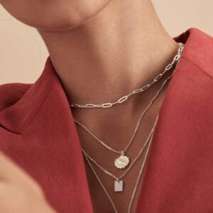 COZLANE Silver Paperclip Chain Necklace for Women Dainty Oval Link Chain Choker Necklace and Bracelet Set for Women Girls