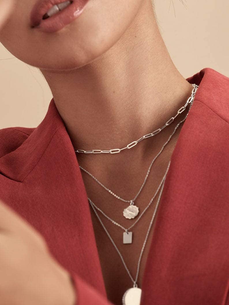 COZLANE Silver Paperclip Chain Necklace for Women Dainty Oval Link Chain Choker Necklace and Bracelet Set for Women Girls