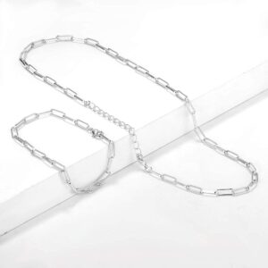 COZLANE Silver Paperclip Chain Necklace for Women Dainty Oval Link Chain Choker Necklace and Bracelet Set for Women Girls