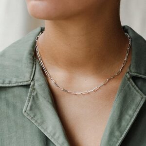 COZLANE Silver Paperclip Chain Necklace for Women Dainty Oval Link Chain Choker Necklace and Bracelet Set for Women Girls