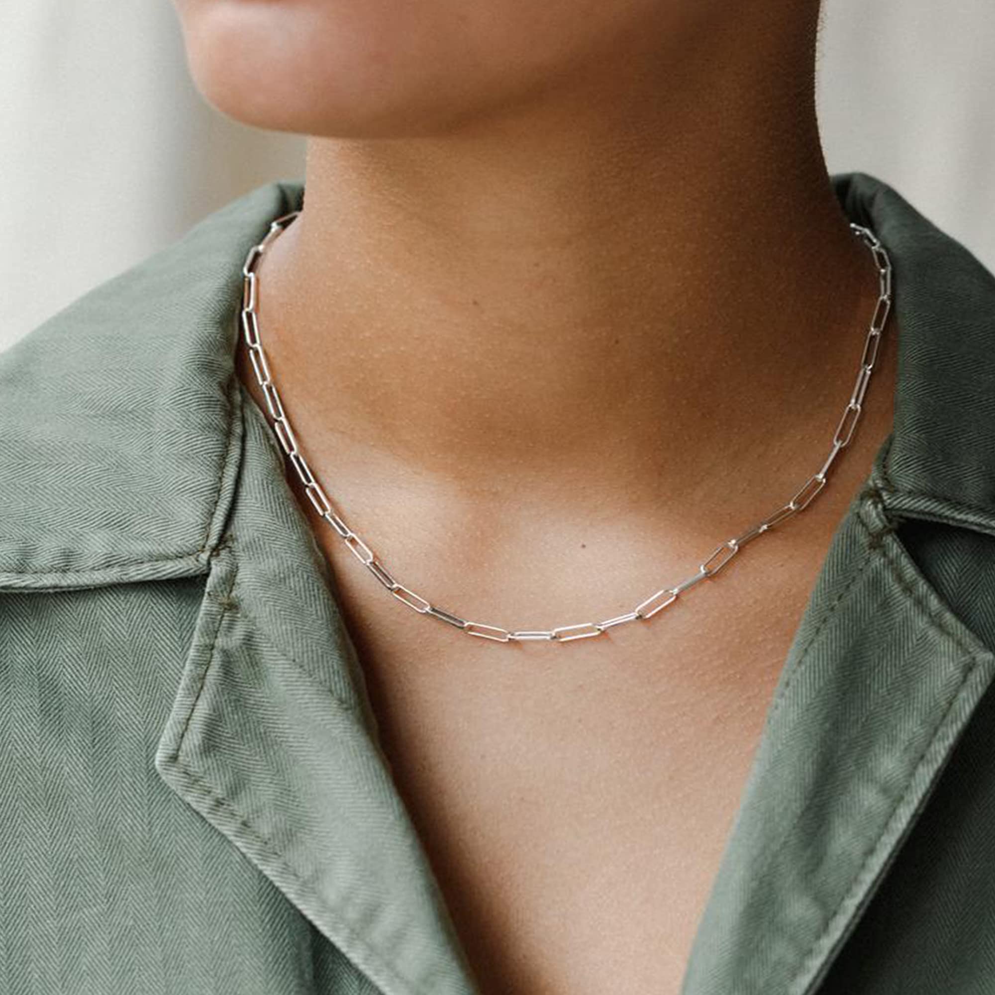 COZLANE Silver Paperclip Chain Necklace for Women Dainty Oval Link Chain Choker Necklace and Bracelet Set for Women Girls