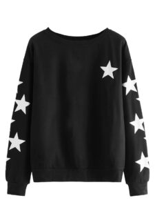 sweatyrocks women's long sleeve sweatshirt star graphic print pullover shirt top black x-small