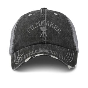 speedy pros distressed trucker hat filmmaker embroidery cotton for men & women black gray