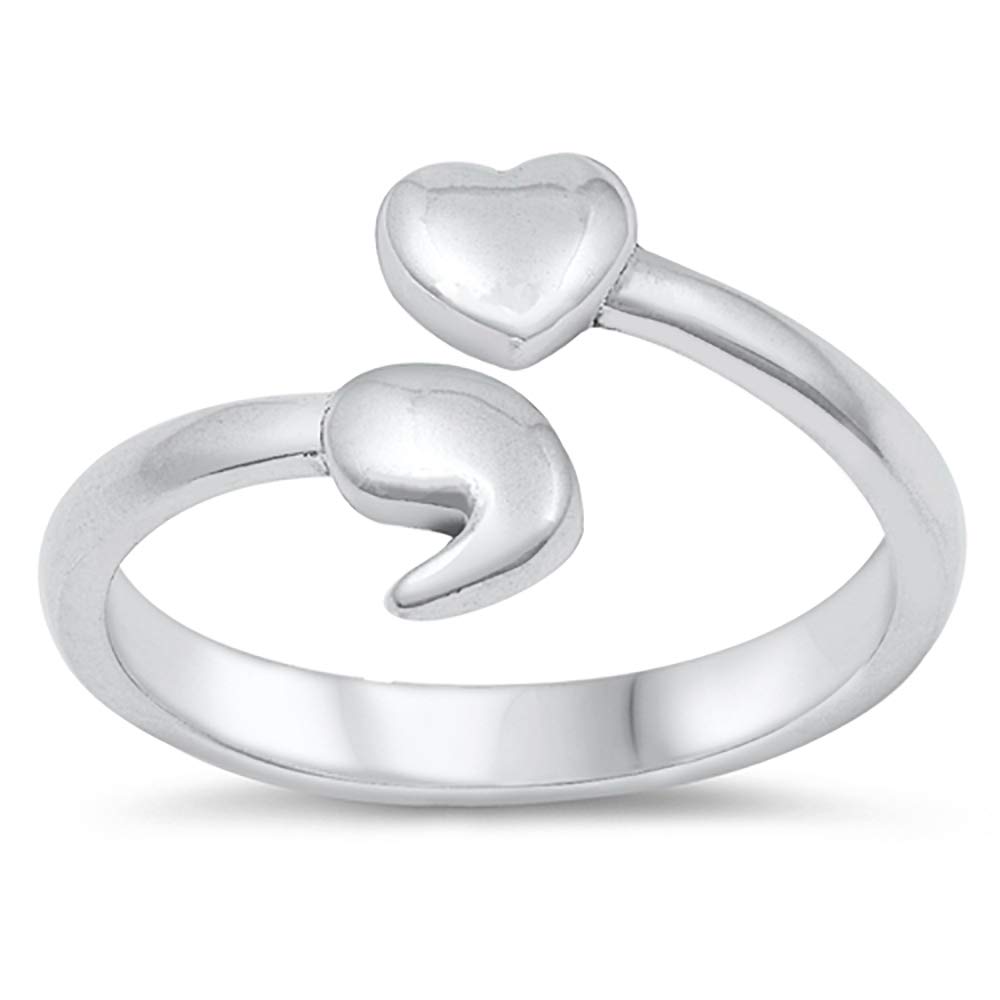 Sterling Silver Semi Colon Heart Ring Size 10