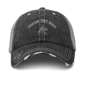 custom distressed trucker hat silver fly fishing embroidery cotton for men & women strap closure black gray personalized text here