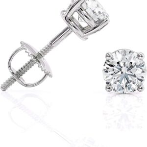 0.5 Carat Lab Grown Diamond Stud Earrings in 14k White Gold (1/2 cttw, D - E Color) 4-Prong Basket, Secure Screw Back Made in USA by Beverly Hills Jewelers