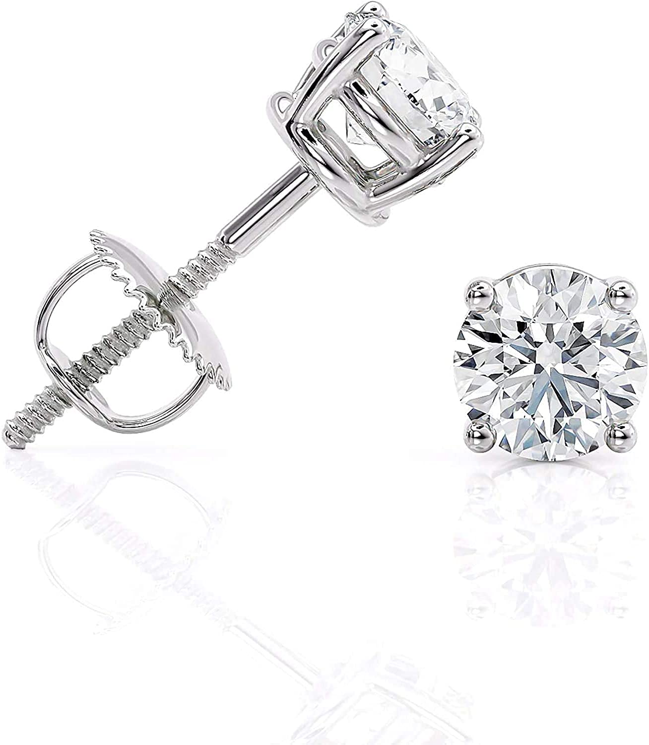 0.5 Carat Lab Grown Diamond Stud Earrings in 14k White Gold (1/2 cttw, D - E Color) 4-Prong Basket, Secure Screw Back Made in USA by Beverly Hills Jewelers