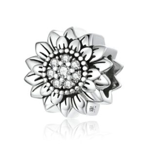 sunflower charm 925 sterling silver sun charm flower charm love gift charm for pandora charm bracelet (sunflower a)