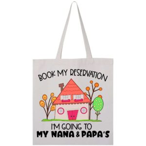 inktastic book my reservation i'm going to my nana and papa's- house tote bag 0020 white 3b2d4