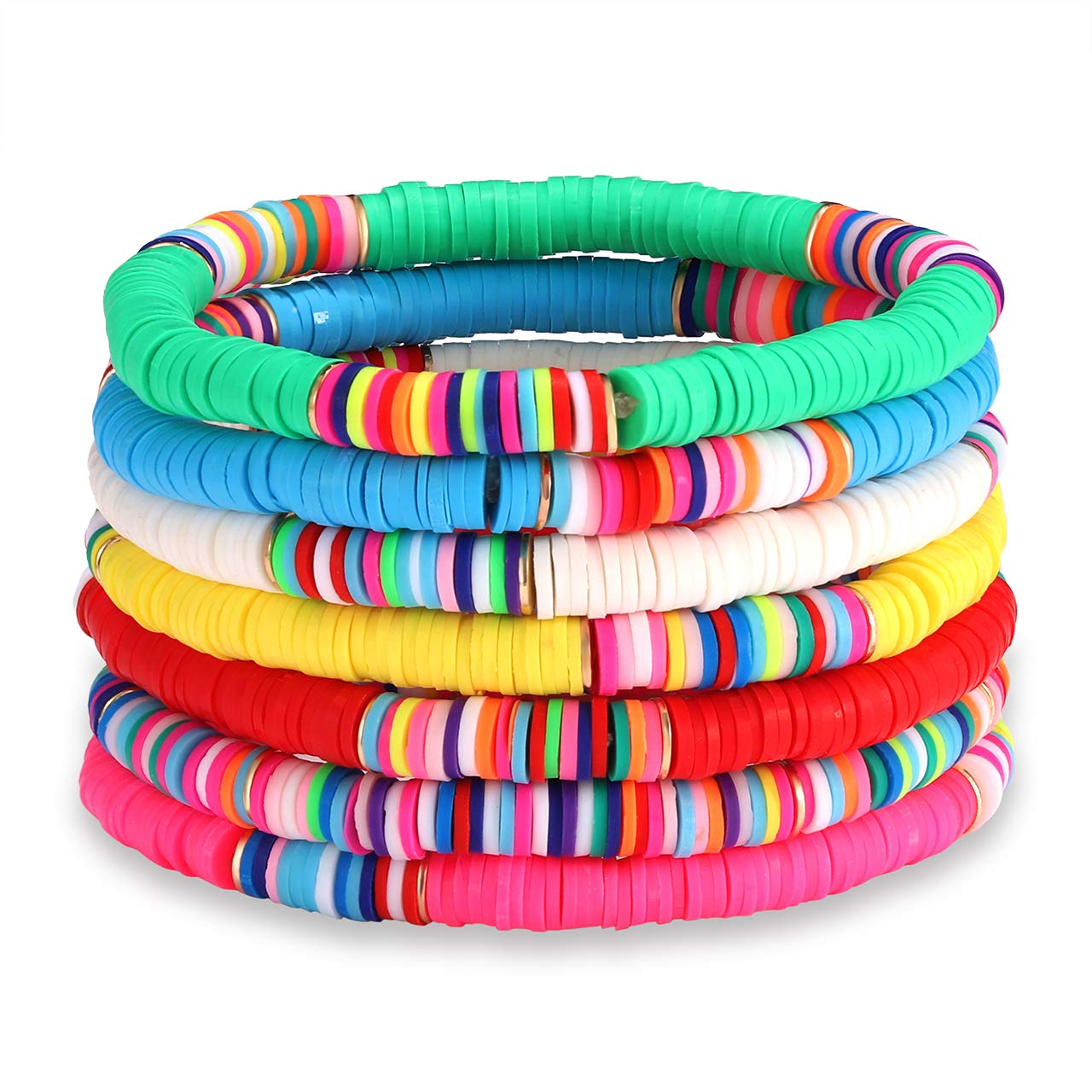 NLCAC Heishi Surfer Bracelets Stackable Colorful African Vinyl Disc 6mm Beads Stretch Bracelets Vsco Boho Summer Beach Jewelry for Women (5)