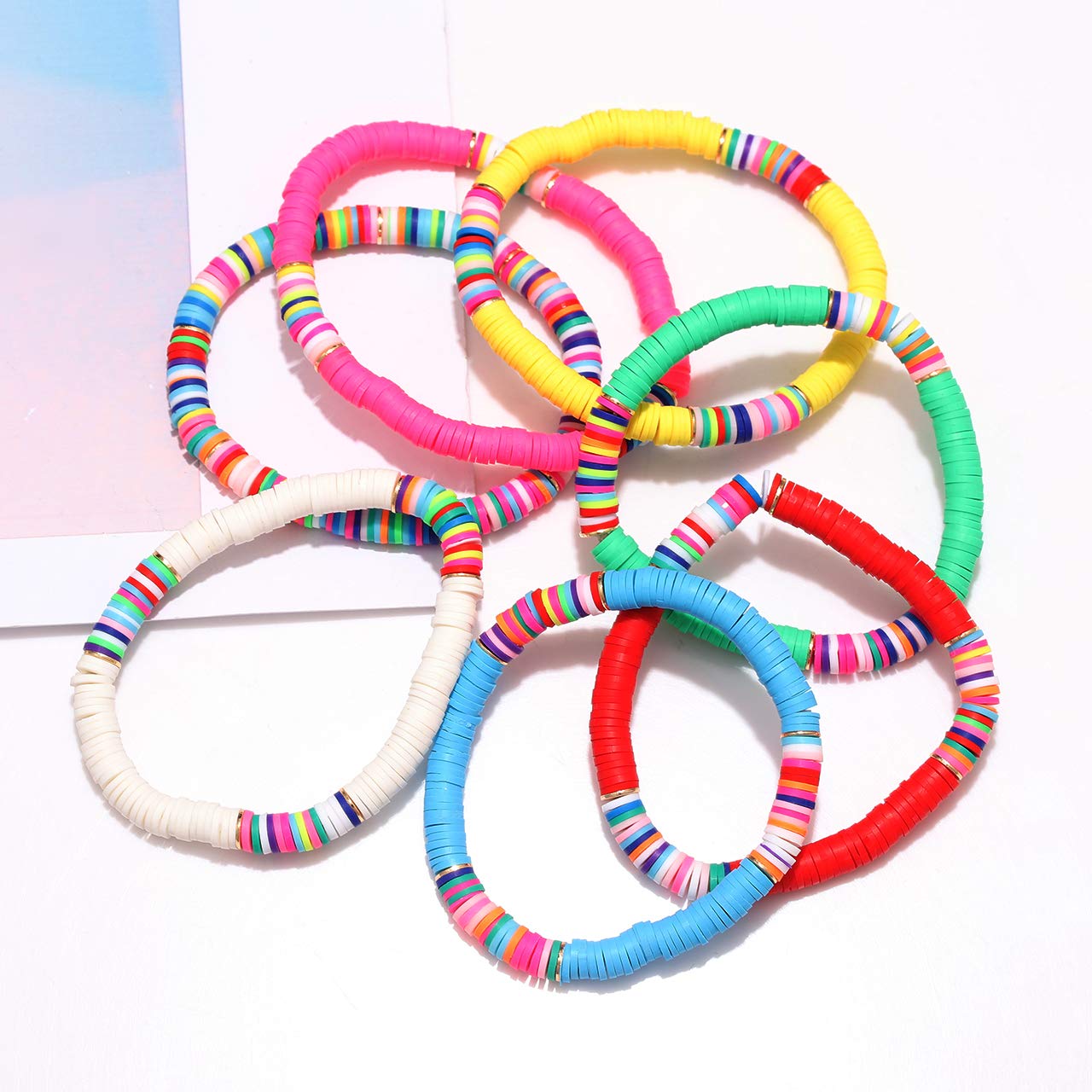 NLCAC Heishi Surfer Bracelets Stackable Colorful African Vinyl Disc 6mm Beads Stretch Bracelets Vsco Boho Summer Beach Jewelry for Women (5)