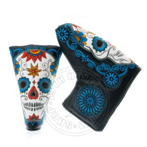 dia de los muertos sugar skull golf blade and mid mallet putter headcover, black