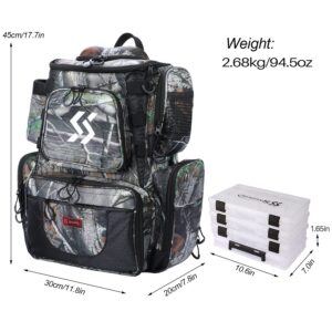 Sougayilang Fishing Tackle Backpack Waterproof Tackle Bag Storage with 4 Trays Tackle Box and Protective Rain Cover for Camping Hiking - Camouflage