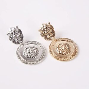 RELOVET Lion Head Earrings Vintage Statement Golden Coin Women Fashion (gold)