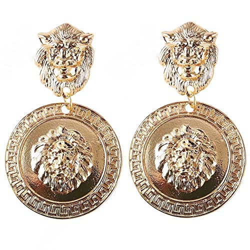 RELOVET Lion Head Earrings Vintage Statement Golden Coin Women Fashion (gold)