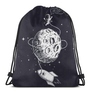 yishow astronaut spaceship moon palnet unisex drawstring backpack bag sport gym travel sackpack