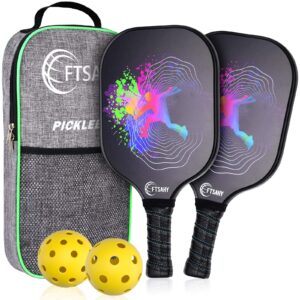 pickleball paddles, carbon fiber pickleball paddle set of 2 polypropylene honeycomb core, graphite pickleball racket set with 2 pickleball racquets indoor outdoor ball, and 1 pickleball bag