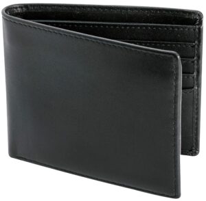 stay fine leather wallet for men rfid blocking bifold with center flap id window extra capacity billfold with 14 card slots, black