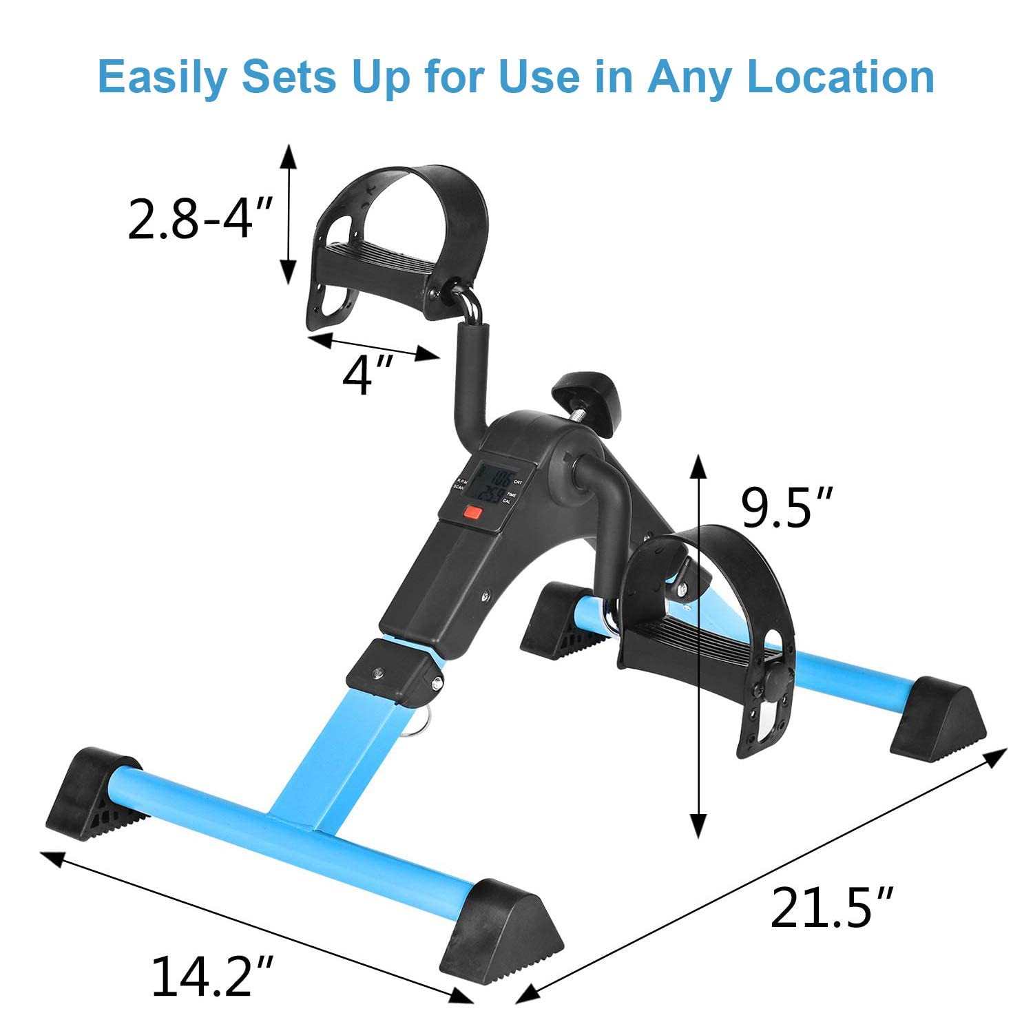 Under Desk Bike Pedal Exerciser with LCD Monitor Resistance and Resistance for Seniors, Stationary Foldable Mini Exercise Bike Pedals Peddler Exerciser for Arms and Legs for Office or Home (Blue)