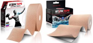 starktape kinesiology tape - professional 2 pack bulk physio rolls sports tapes for sensitive skin. k physical therapy tape for knee, shoulder, ankle, wrist, foot, back injury muscle pain aid - beige