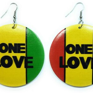 Rasta Red Yellow Green Africa One Love Circle Wood Wooden Light Weight Black African American Fashion Earrings