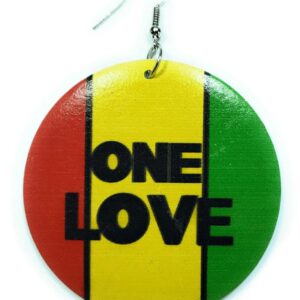 Rasta Red Yellow Green Africa One Love Circle Wood Wooden Light Weight Black African American Fashion Earrings