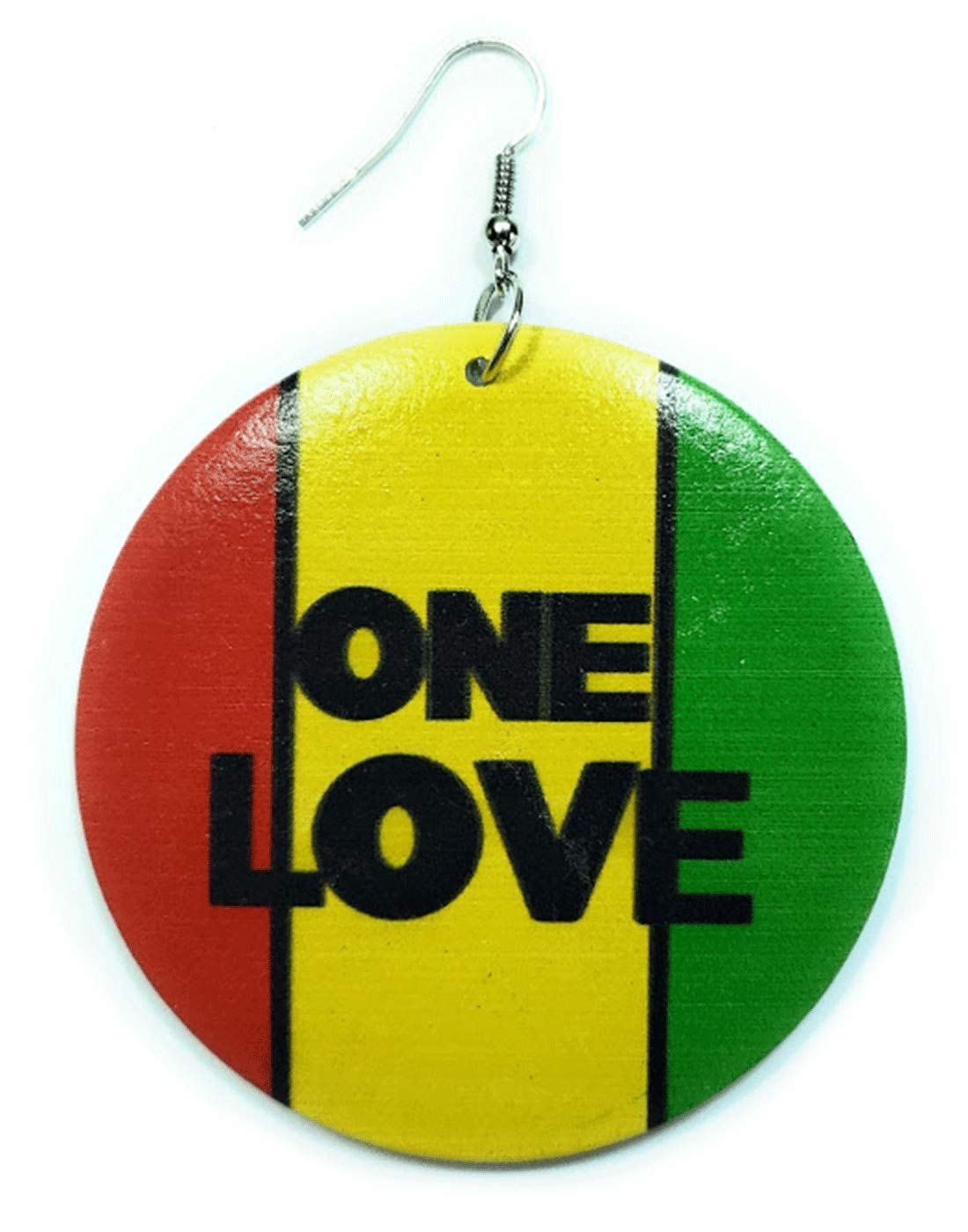 Rasta Red Yellow Green Africa One Love Circle Wood Wooden Light Weight Black African American Fashion Earrings