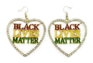 black lives matter love heart bright rhinestone crystal african jamaican women dangle drop earrings