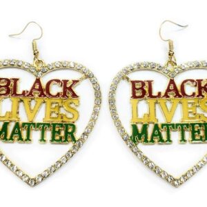 Black Lives Matter Love Heart Bright Rhinestone Crystal African Jamaican Women Dangle Drop Earrings