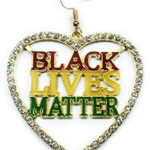 Black Lives Matter Love Heart Bright Rhinestone Crystal African Jamaican Women Dangle Drop Earrings