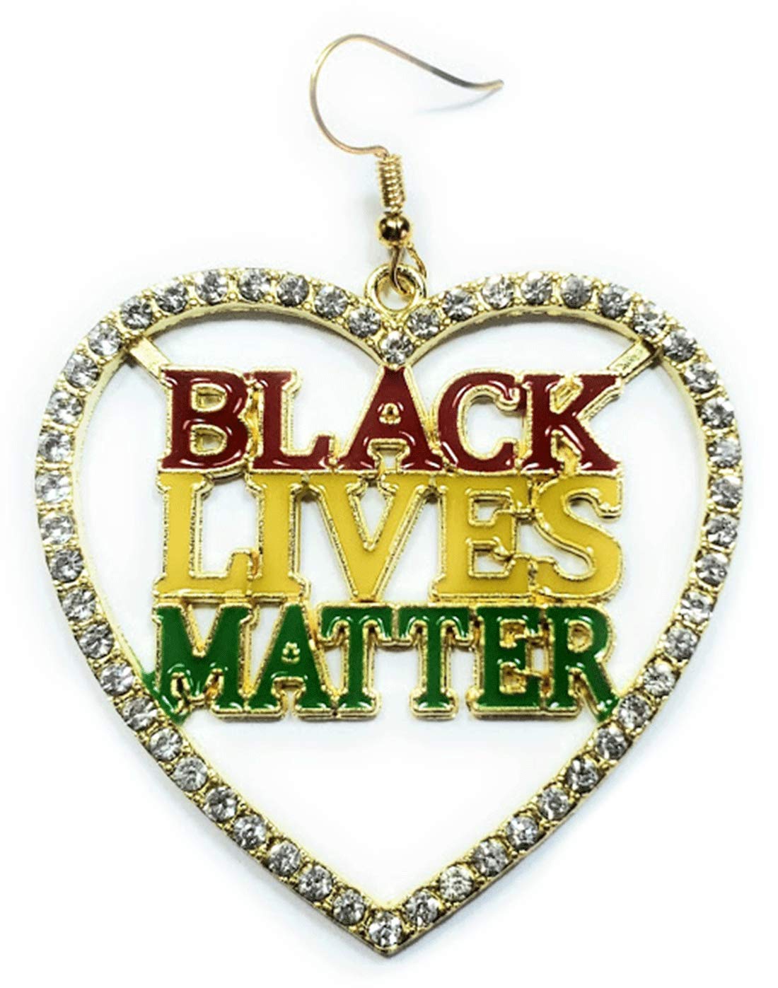 Black Lives Matter Love Heart Bright Rhinestone Crystal African Jamaican Women Dangle Drop Earrings