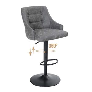 alpha home swivel bar stool adjustable airlift counter height bar stool kitchen dining cafe hydraulic pu leather bar chair with padded back and black chromed metal base, grey,1pc