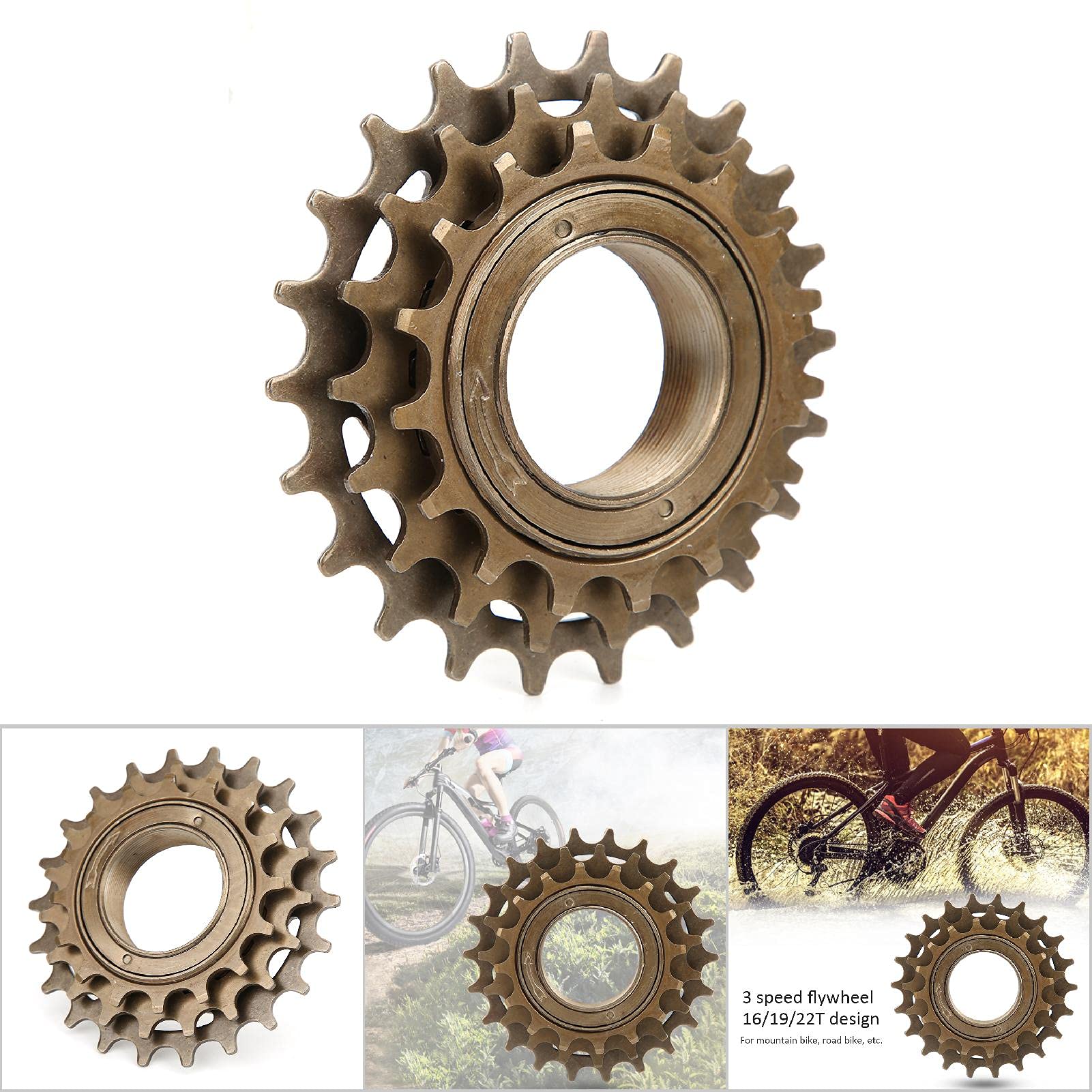 Keenso Mountain Bike Flywheel, Mountain Road Bike 3 Speed Flywheel 16/19/22T Freewheel Rear Gear Accessories